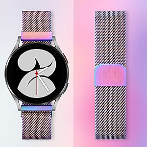 Wanme for Samsung Galaxy Watch 4 Band 40mm 44mm, Galaxy Watch 4 Classic Bands 42mm 46mm Women Men, 20mm Stainless Steel Metal Replacement Bracelet Strap for Samsung Watch 4 Bands (Colorful)