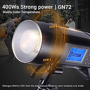 Godox AD400 Pro AD400Pro 400ws GN72 TTL Battery-Powered Monolight, 1/8000 HSS Outdoor Flash Strobe Light, Built-in Godox 2.4G System, 390 Full Power Pops, 0.01-1s Recycle Time, 30w LED Modeling Lamp