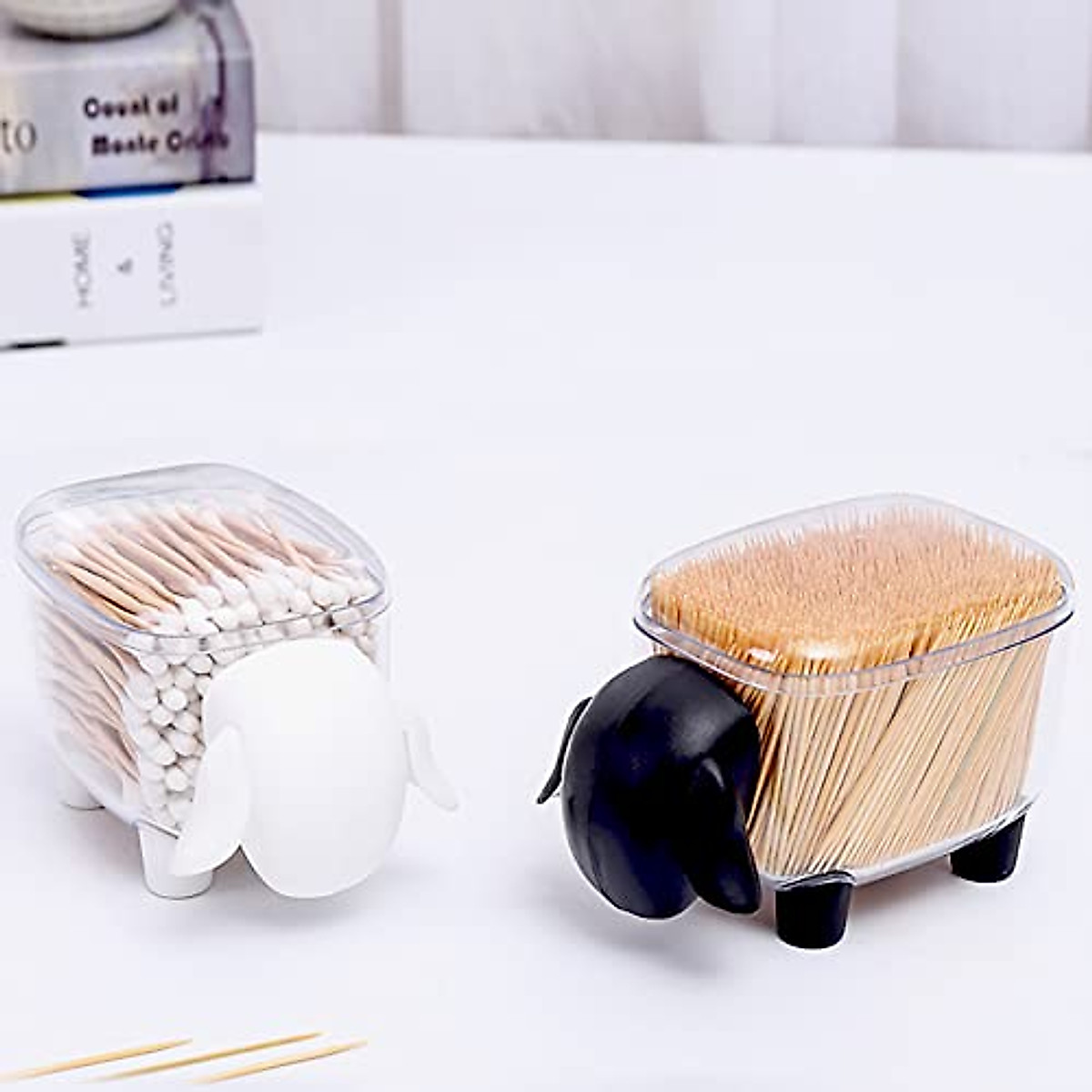 KNMNIU Qtip Holder Dispenser, Cotton Swab Organizer Container with Cover, Cute Cotton Ball Holder Bathroom Waterproof Floss Jars with Lids, Vanity Storage Organizer,Black