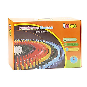 Lewo 1000 PCS Dominoes Set for Kids Wooden Building Blocks Bulk Dominoes Racing Tile Games with Extra 11 Add-on Blocks and Storage Bag