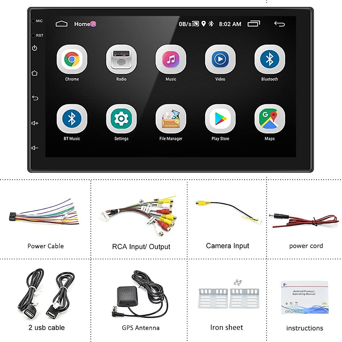 Hikity Android 13 Double Din Car Stereo 7 Inch Touch Screen Car Radio GPS Navigation WiFi Bluetooth FM Radio Mirror Link for iOS/Android Phones, with 12 Led Lights AHD Rear View Camera Mic