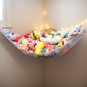 Huijukon Stuffed Animal Storage Hammock - Extra Large Toy Hammock for Stuffed Animals - Teddy Net Hammock Toy Net Organizer Holder for Stuffies Plushies - Kids Room Decor Nursery Storage (White)