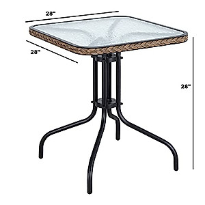 BTEXPERT Indoor Outdoor 28" Tempered Glass Metal Trim + 4 Gray Restaurant Stack, 4 Rattan Chairs with a Square Table, Grey