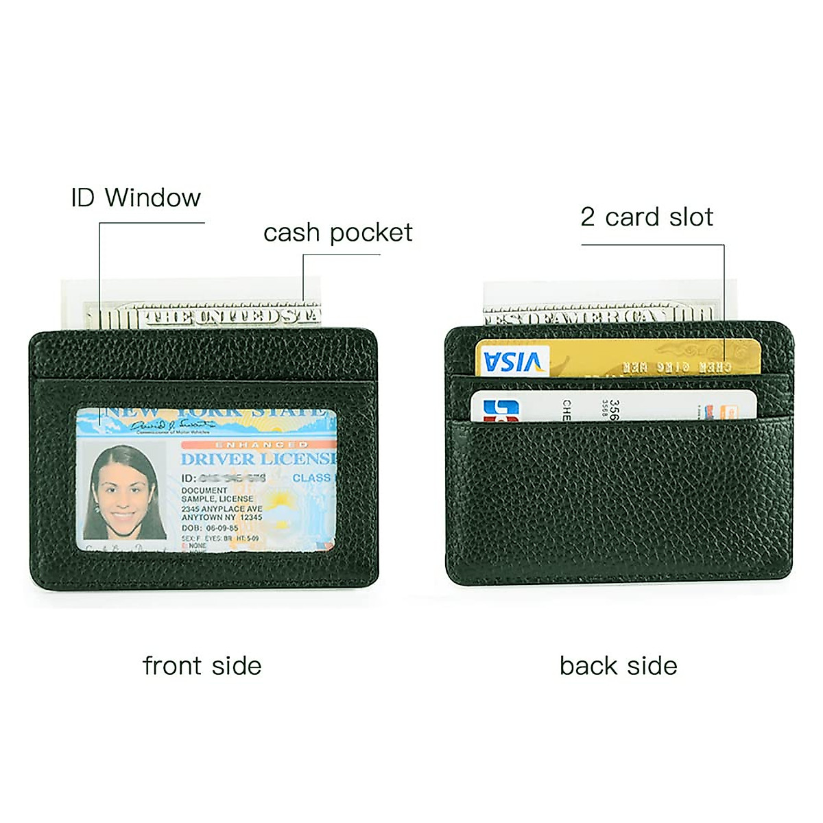 EASTNIGHTS Credit Card Holder Slim Wallet Leather Minimalist Wallet with ID Window (Green)