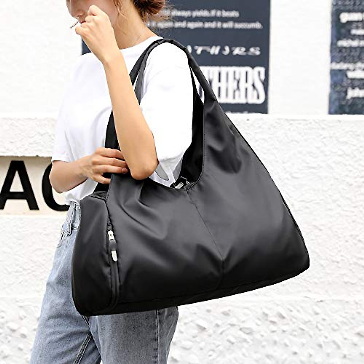 Forestfish Duffel Bag Gym Totes with Dry Wet Pocket & Shoes Compartment for Women and Men,Black