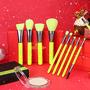 Docolor Makeup Brushes 10Pcs Makeup Brush Set Premium Synthetic Powder Kabuki Foundation Contour Blush Concealer Eye Shadow Blending Liner Make Up Brush Kit Neon Green