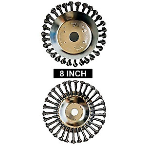 MBAKAS 8 inch Steel Wire Wheel Brush Grass Cutter Trimmer Wire brush Trimmer Head Replacement Garden Grass Weed Cutter With Adapter Kit And Work Gloves, Rust Removal, Paving Stone, Pavement Driveway.