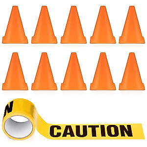 Frienda 11 Pcs Construction Birthday Party Supplies Plastic Traffic Cone Caution Tape Safety Road Parking Construction Cone Warning Tape for Halloween Party Outdoor Indoor(7.1 Inch Tall,Classic)
