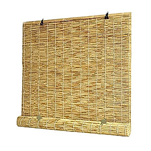 Cordless Bamboo Shades Bamboo Window Blinds with Light Filtering Bamboo Blinds Privacy Screen for Outdoor Garden Porch Patio Pergola W27/30/34/45/60X60inch (Color : Light Brown (White line))