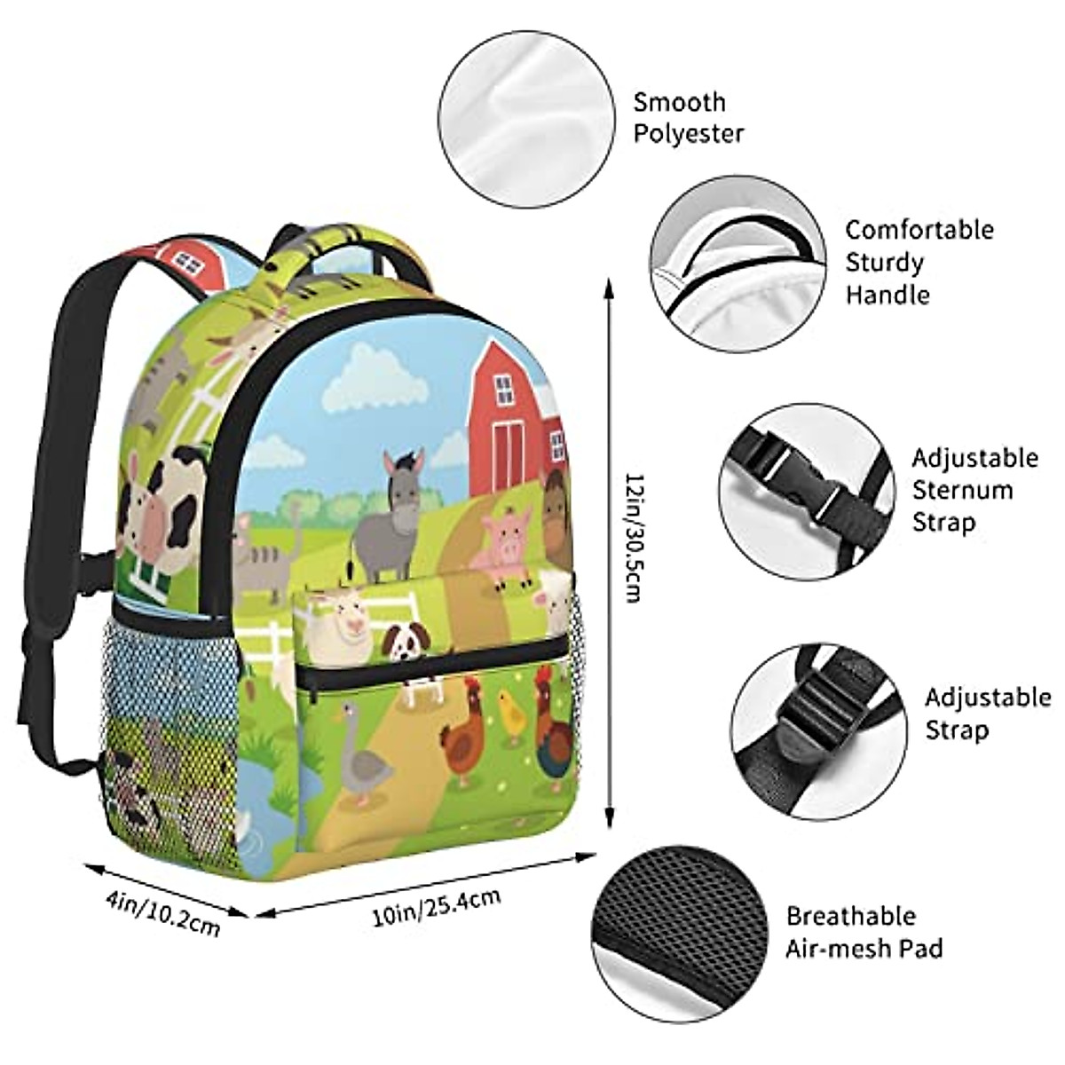 KiuLoam Farm Animals Kids Backpacks For Toddler Boys And Girls Preschool Backpack With Chest Strap 12 Inch