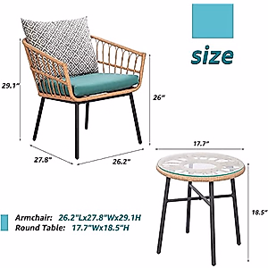 Fangflower Weather Patio Bistro Set, Outdoor Furniture Tempered Coffee Table, and Wicker Chairs for Garden, Balcony, Yard Poolside, White