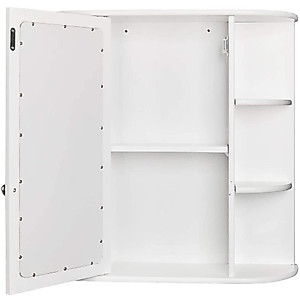 be current Mirror Cabinet, Bathroom Wall Storage Wooden Mounted Medicine Cabinet with Adjustable Shelf and 6 Open Compartments, L 23.6 inch x W 6.5 H 22.4 - White