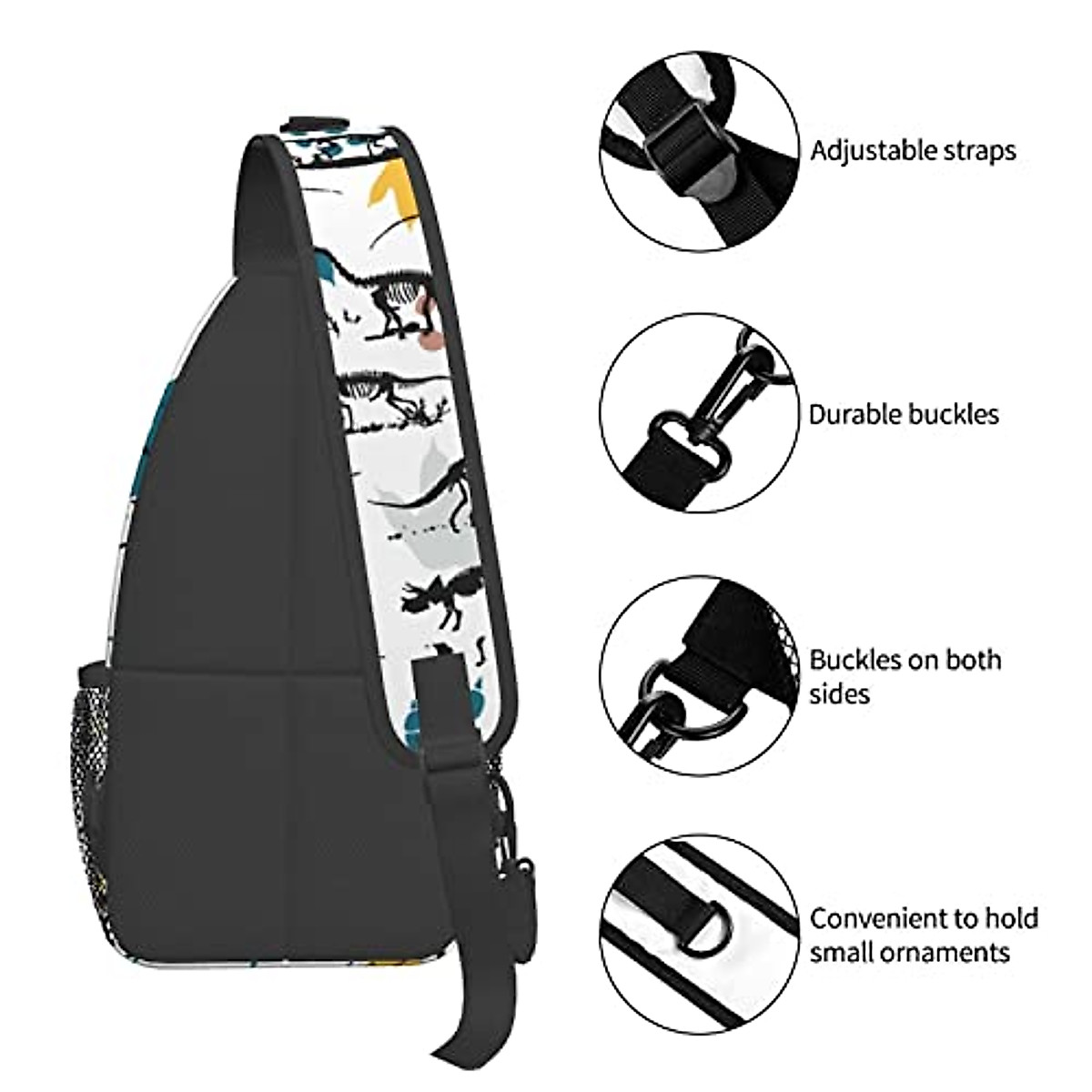 Luirioe Dinosaur White Sling Bag Crossbody Backpack Hiking Travel Daypack Chest Bag Lightweight Shoulder Bag For Women Men
