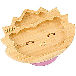 bamboo bamboo ® Baby and Toddler Suction Plate for Feeding and Weaning | Bamboo Plate with Secure Suction | Suction Plates for Babies from 6 Months (Hedgehog-Pink)