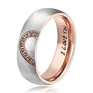 ANAZOZ Hers & Women's Stainless Steel For Real Love Heart Promise Ring Wedding Engagement Bands 6MM US Size 7
