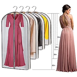 Mskitchen Hanging Clothes Bag with 4" Gusseted Garment Bag (Set of 6) for Storage Suit Bag for Closet Clear Dress Covers for Suits, Sweaters, Shirts - 24"x 40"x 4"/ 6 Pack