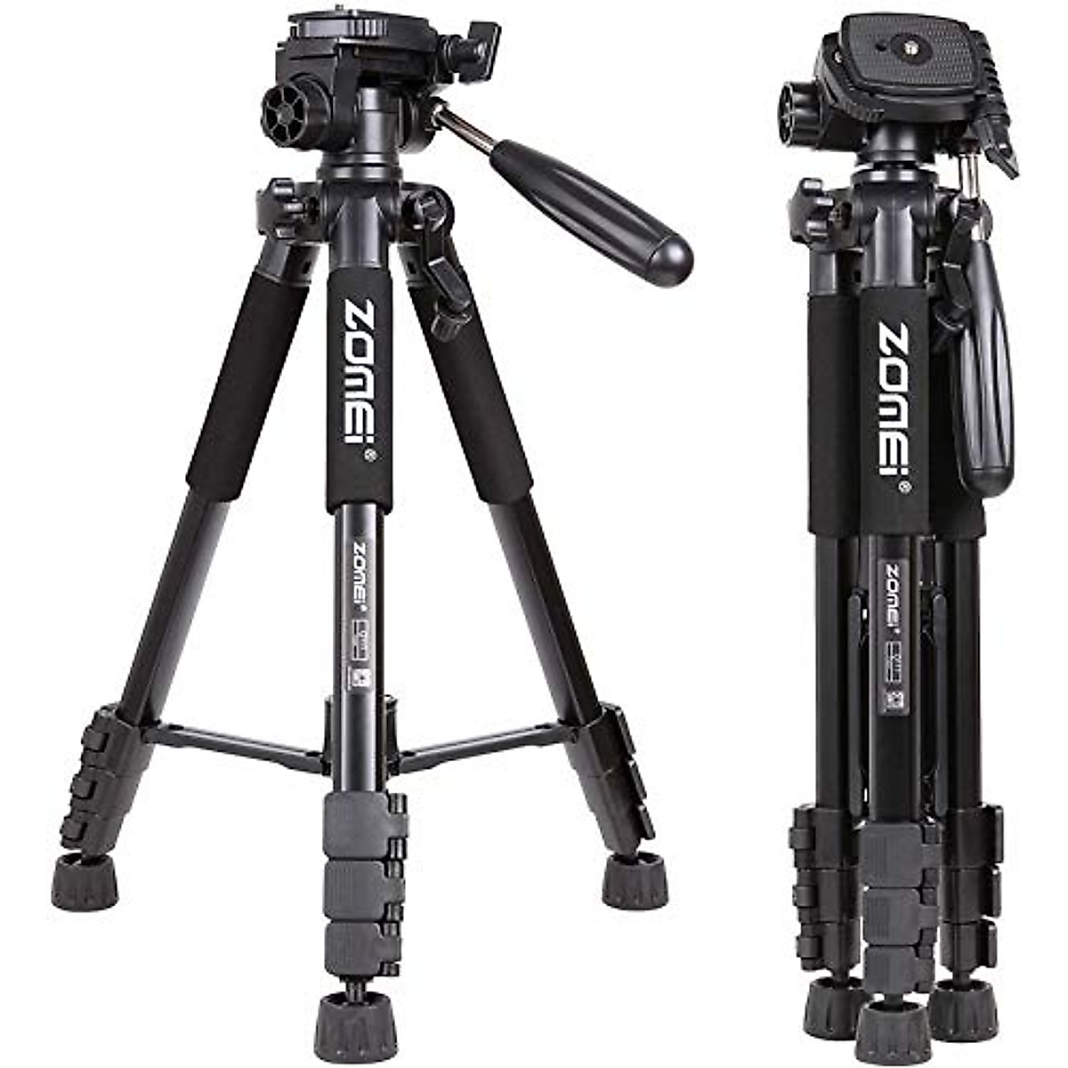 Zomei Q111 Flexible Portable 55" Aluminium Tripod Compact Lightweight 4s Camera Stand with 1/4 Mount 3-Way Panhead and Carrying Bag for Digital DSLR EOS Canon Nikon Sony Panasonic Samsung Black