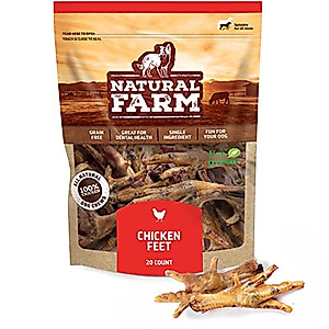 Natural Farm Nail-Free Chicken Feet Dog Treats (20 Pack), 100% Free-Range Air Dried Chicken Feet, No Nails, Fully Digestible, High Protein, Low Calorie, Joint Support, Single Ingredient