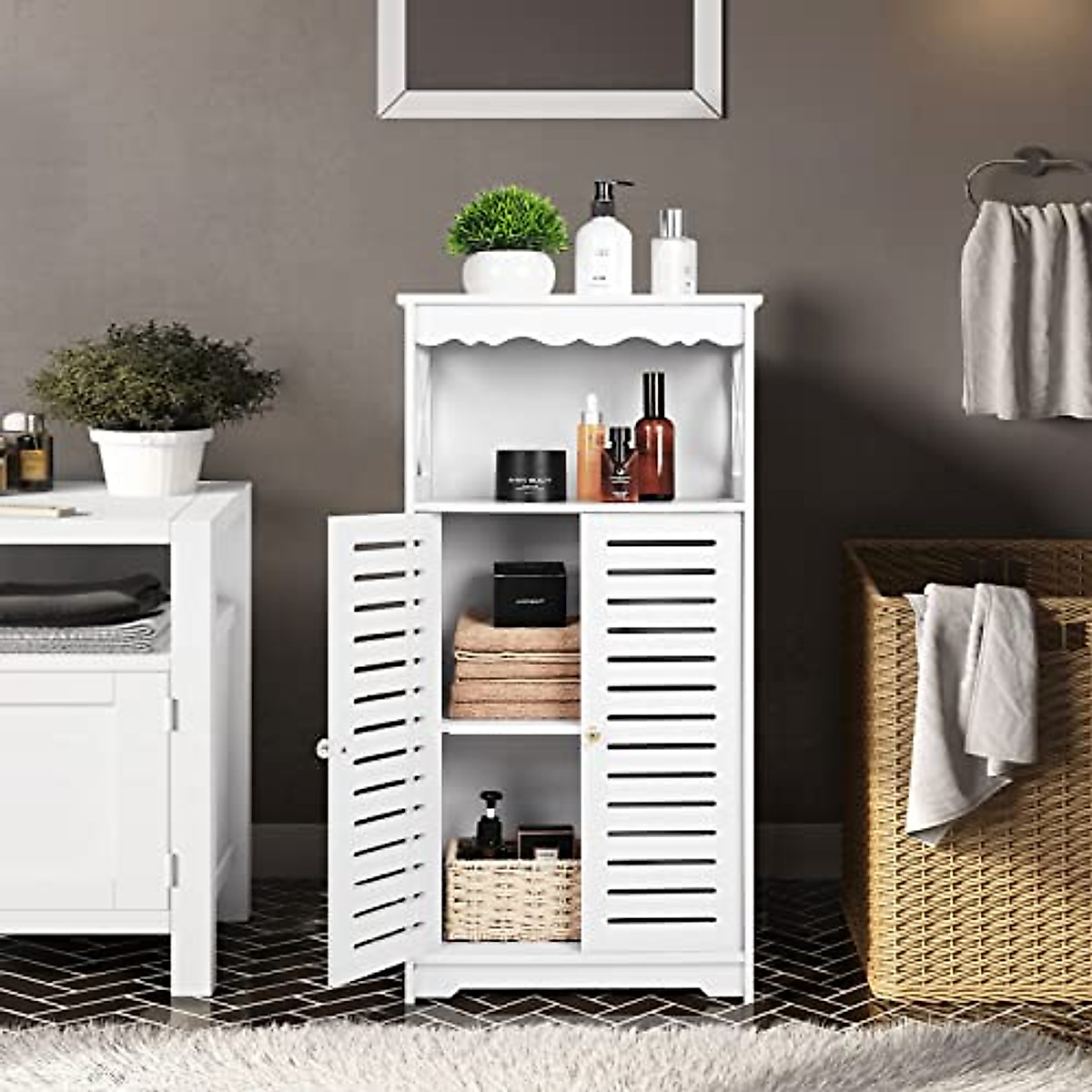 NOKAMW Bathroom Storage Cabinets,White Floor Cabinet,Home Waterproof Storage Furniture for Bedroom Kitchen Hallway,Cupboard Unit with Daily use Layer,75x24x34cm.
