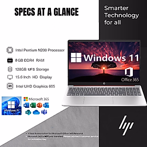 HP Newest 15.6 Inch Laptop for Business and College, Intel Core Pentium N200(4 core), 8GB RAM, 128GB Storage, Windows 11 Home, 1-Year Microsoft 365, HDMI, WiFi, Scarlet Red, PCM