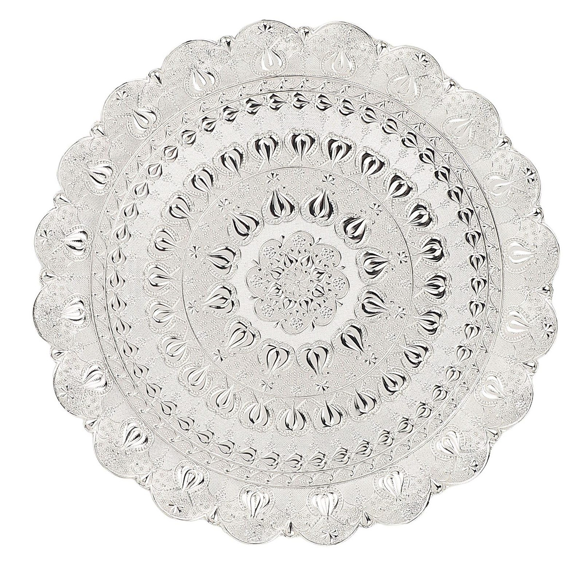 Turkish Tea Coffee Serving Tray Food Trays Vintage Style Embossed Pattern Round Coffee Plate for Bar Outdoor Dessert (Silver)