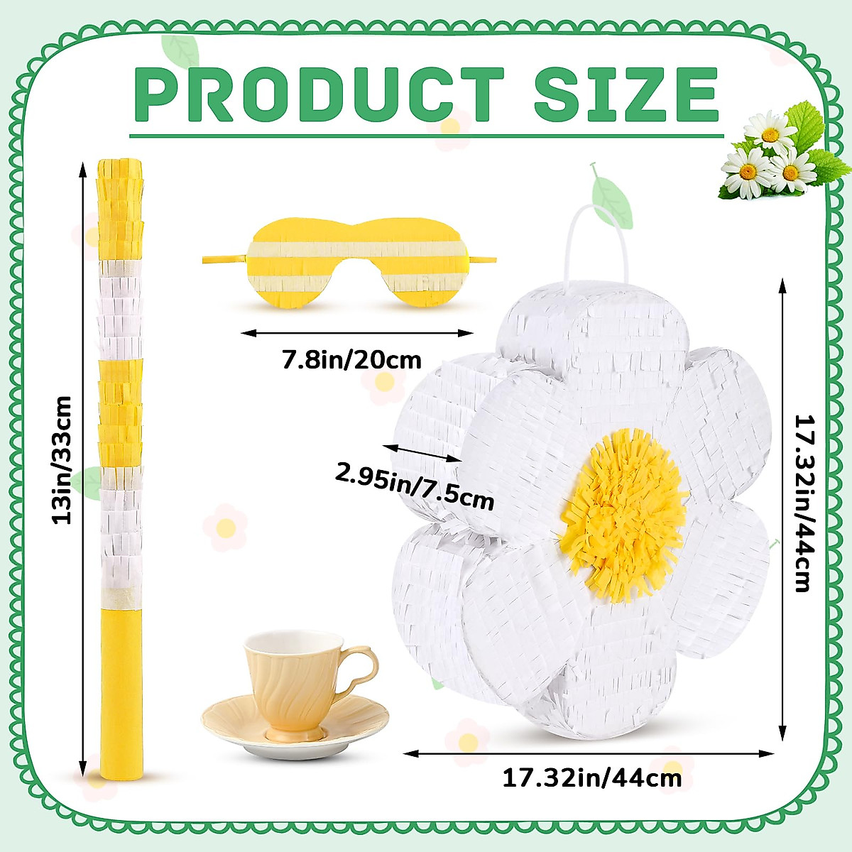 Daisy Flower Piñata Flower Piñata Daisy Hippie Boho Piñata Hanging Gender Reveal Piñata with Blindfold and Stick for Birthday Baby Shower Gender Reveal Wedding Floral Party Supplies