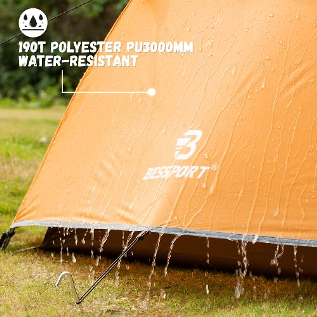 Bessport Camping Tent for 3 Person, Lightweight Backpacking Tent Waterproof Windproof Two Doors Easy Setup Double Layer Outdoor Tents for 3 to 4 Seasons, Suitable for Outdoor,Hiking,Camping