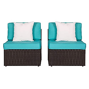 Kinsunny Outdoor Patio Wicker Sectional Furniture Sofa Set Chairs Black Rattan Thick Cushions (2PCS(2 armless Sofas))