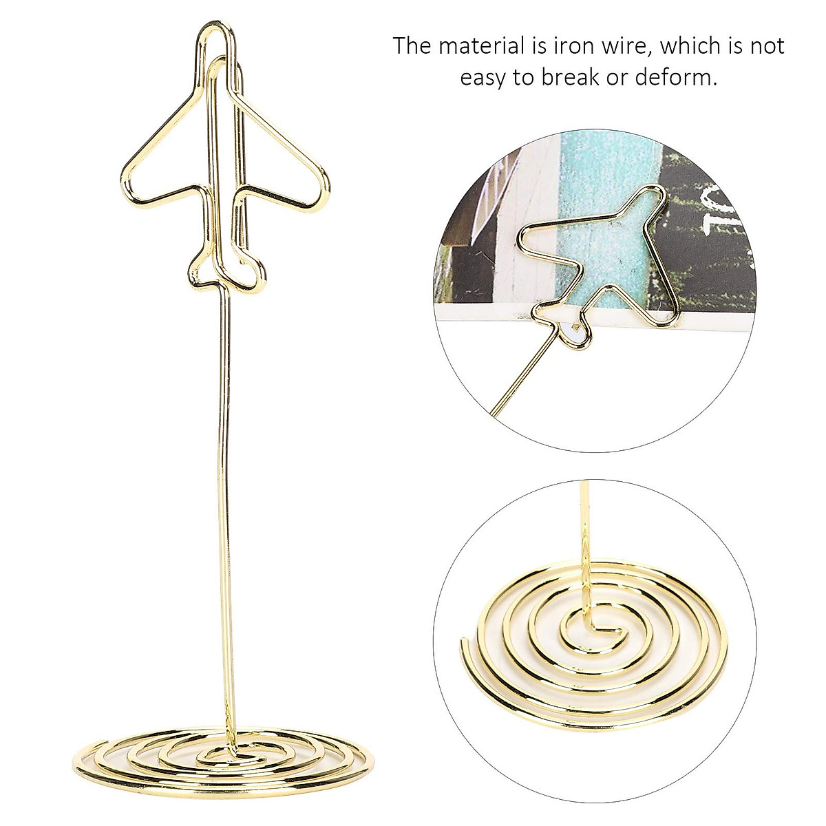 10Pcs Metal Table Number Holders, Airplane Shaped Place Card Holders for Wedding Party Tabletop, Picture Holders Stand for Photo Name Cards Menu Memo