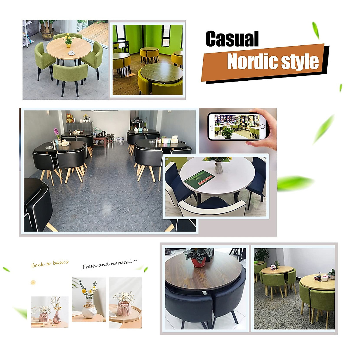 KUKIXO Round Dining Table Table and Chair Combination, 60cm Simple Style Office Reception Desk and Chair Set, Round Table Coffee Shop Leisure Table, with 4 Chairs Leisure Table (Color : Brown)