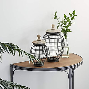 Deco 79 Metal Amphora Decorative Jars, Set of 2 12", 15"H, Black