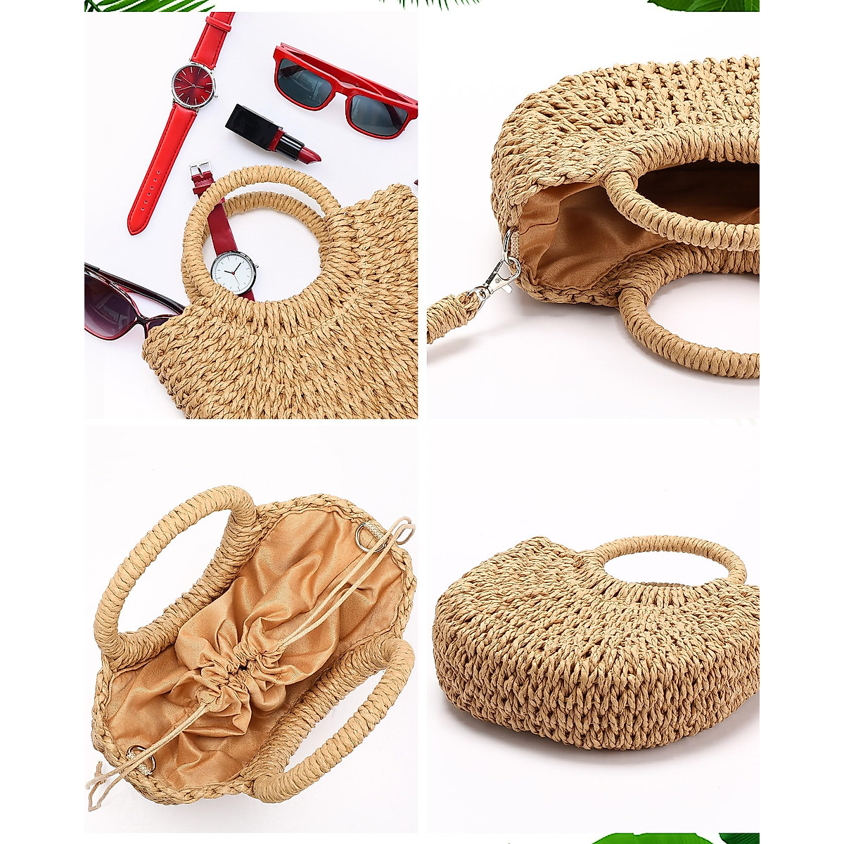 3 Pcs Women Straw Bag Rattan Wide Brim Sun Hat Woven Earrings for Summer Beach