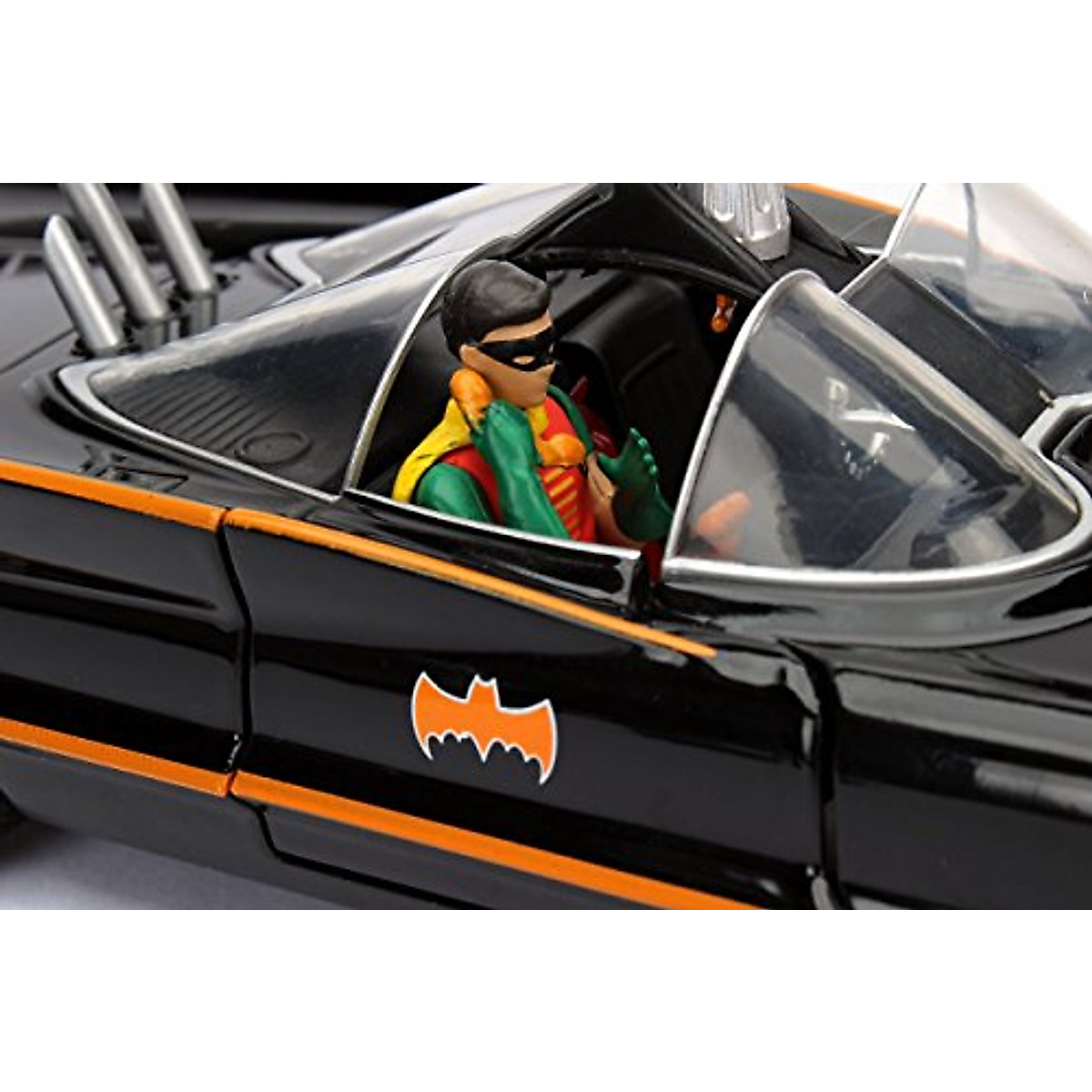 Jada Toys DC Comics 1966 Classic TV Series Batmobile with Batman and Robin figures; 1:24 Scale Metals Die-Cast Collectible Vehicle