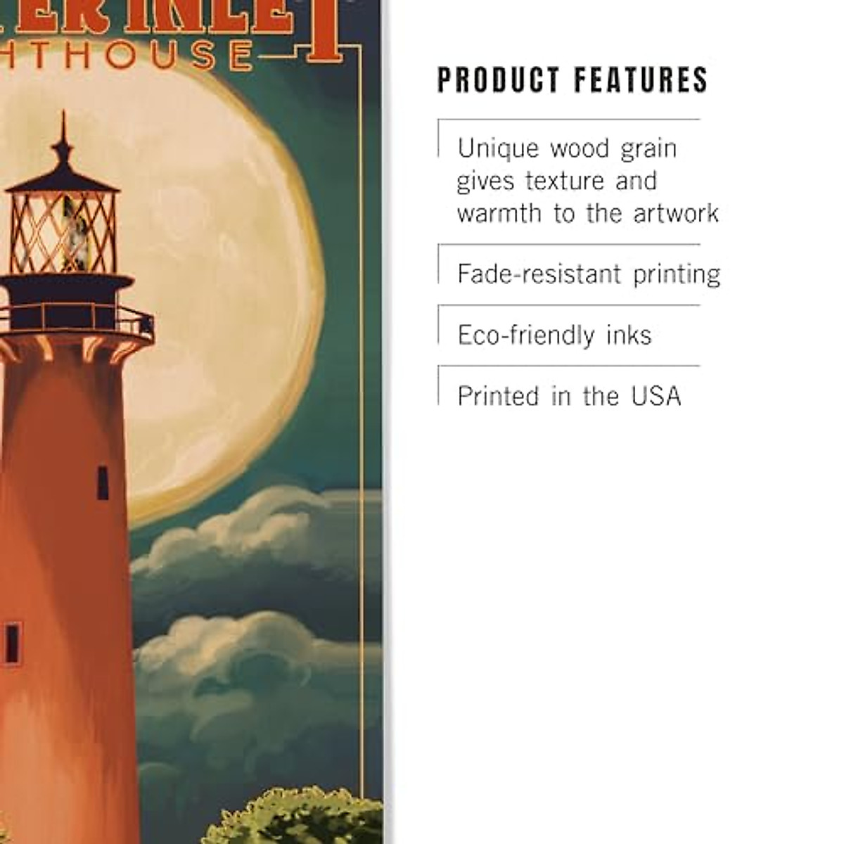 Lantern Press 6x9 Inch Wood Sign, Ready to Hang Wall Decor, Jupiter, Florida, Jupiter Lighthouse and Moon