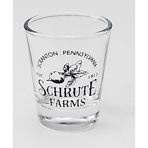 The Office 4 Piece Shot Glass Set (Dunder Mifflin, Prison Mike, Schrute Farms, and Bears, Beets, Battlestar Galactica))