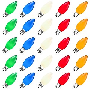 Doratale 25 Pack C9 Multicolor Christmas Light Bulbs, C9 Multicolor Ceramic Replacement Bulbs for Christmas String Lights, E17 Intermediate Base 7W Night Light Bulbs for Indoor Outdoor Holiday Decor