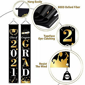 Graduation Decorations-2021,Graduation Decoration Hanging Banner Home Door Porch , Welcome Home Decor Sign,Congrats Graduation Party Supplies Hanging Gold Black And White Banner
