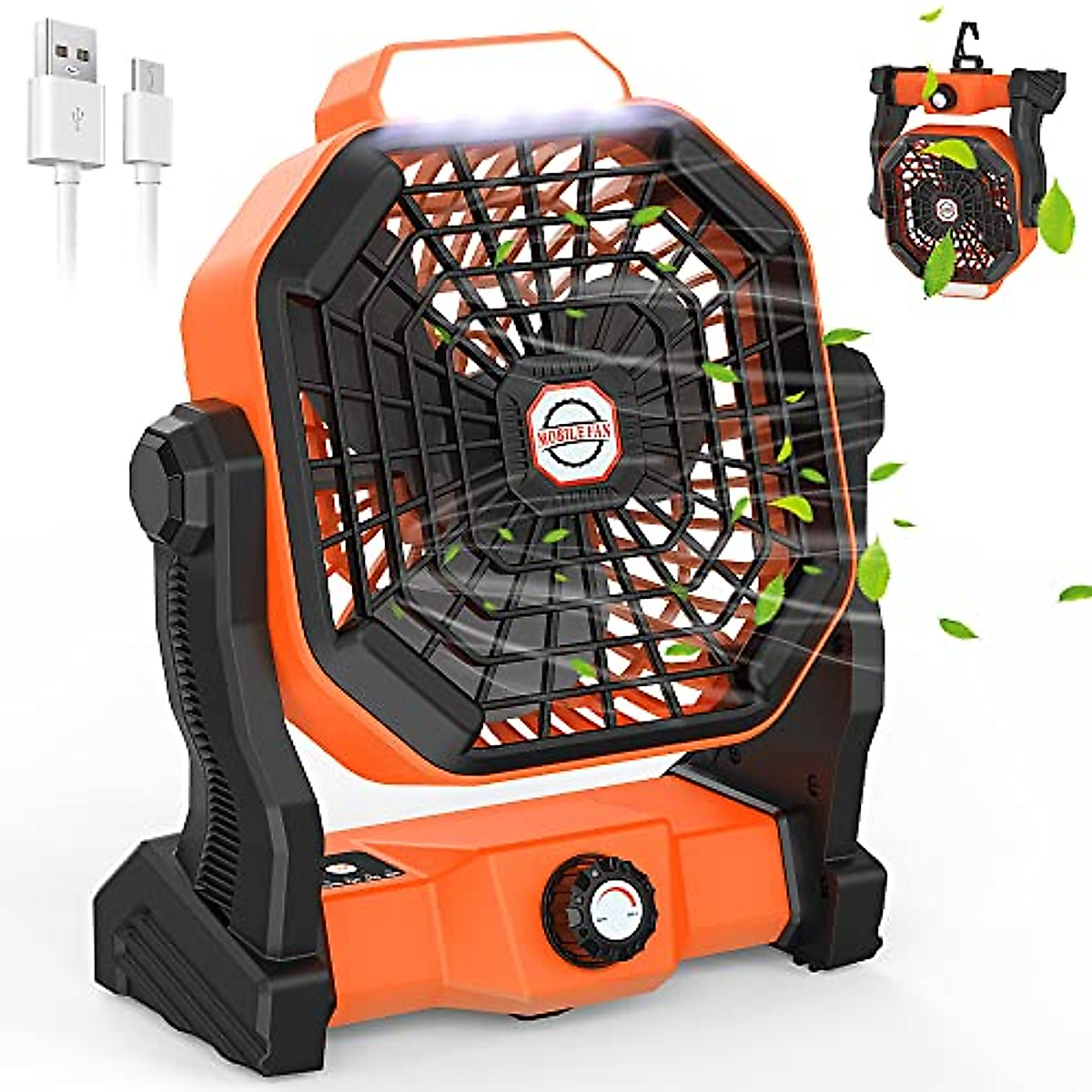 VersionTECH. Camping Fan with LED Lights Portable Desk Fan Personal Small Battery Operated Outdoor Cooling USB Rechargeable Tent Fan with Hanging Hook for Travel Fishing Picnic Barbecue Hurricane