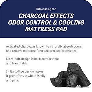 All-In-One Water-Resistant Charcoal Effects Odor Control and Cooling Fitted Mattress Pad, King, White