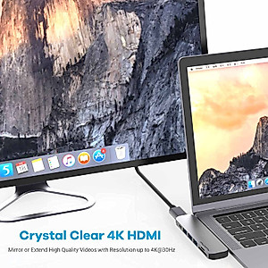 PureFix Mac USB C Hub, Thunderbolt 3 to USB C Multiport Adapter for MacBook Pro 16 15 13 inch & MacBook Air, 7-in-2 Dongle with 4K HDMI, 100W PD, 3 USB 3.0 Data Ports, SD & MicroSD Card Reader