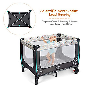 BABY JOY Foldable Baby Playard, Double Layer Pack and Play with Breathable Mattress, Lightweight Installation-Free Home Baby Playpen with Carry Bag, Portable Travel Crib from Newborn to Toddlers