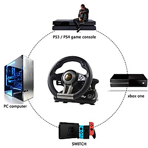 Racing Wheel, PXN-V3II 180° Game Racing Steering Wheel with Pedal and Shift Paddle, Compatible for PC, PS3, PS4, Xbox One, Nintendo Switch.（Black）