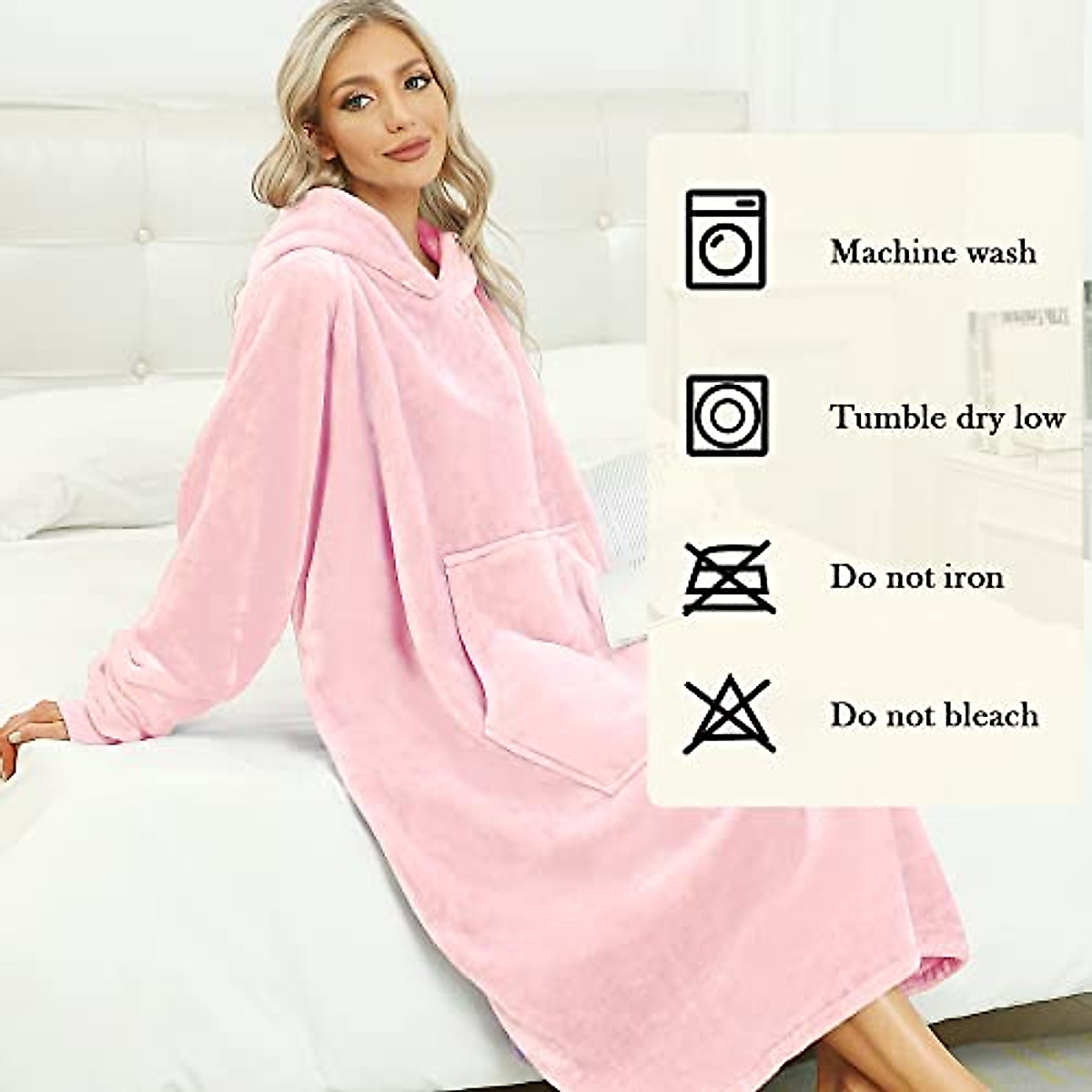 Kipswiza Wearable Hoodie Blanket for Women Flannel Warm Lightweight Long Blanket Thick Soft Big Hooded Sweatshirt Blanket for Adults Womens Girls Teenagers Teens Gifts Light-Pink