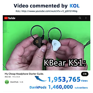 YINYOO KBEAR KS1 in Ear Monitor Bass Earbuds Wired Earbuds,Clear Sound Stereo Headphones, Vocals Forwards High Resolution Noise Canceling Earphones, Dual Magnectic Circuit Dynamic Detachable Cable