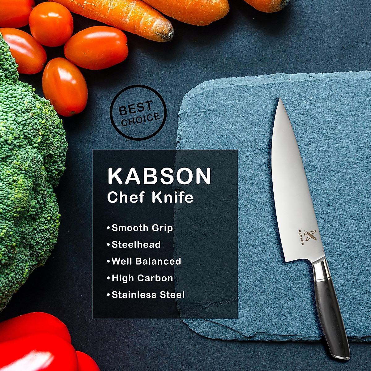 Kabson German Chef Knife Gift Box - 8'' Chef's Knives High Carbon Steel Paring Knife, With Ergonomic Handles, Professional Multipurpose Kitchen Knife with Sharpener and Finger Guard