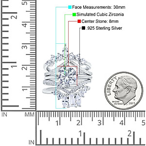 Blue Apple Co. Simulated Cubic Zirconia Size-10 Trio Set Wedding Ring Three Piece Bridal Set Marquise Round CZ 925 Sterling Silver