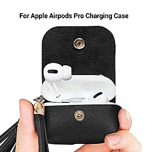 MODOS LOGICOS Charging Case Cover for Apple Air Pods Pro, PU Leather Case with a Couple of Drooping Tassels for Apple AirPods Pro 1st (2019) / AirPods Pro 2nd (2022) Charging Case - Black