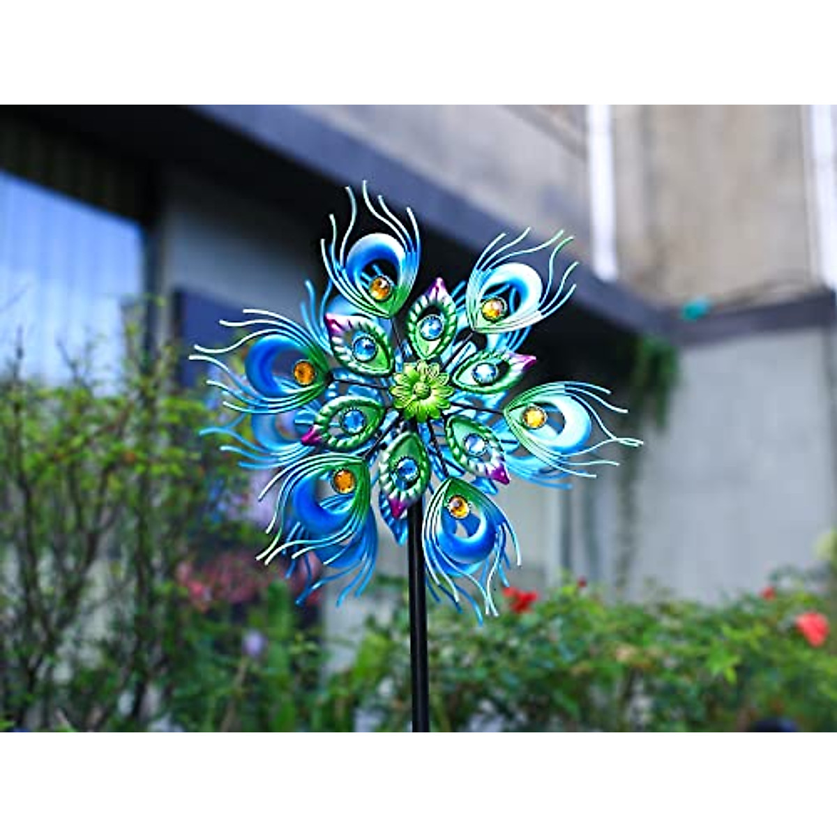 Roaming Light Peacock Wind Spinner, 48Inch Double Wind Sculpture, Kinetic Wind Spinners Outdoor Metal Stake Yard Spinners, Garden Wind Catcher Wind Mills, Wind Spinners for Yard and Garden