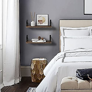 Rustic Floating Shelves Wall Mounted Set of 3, 17 Inch Natural Wood Wall Shelves, Decor Storage Shelf for Bedroom Bathroom Living Room Office Pictures Plants Books Cats TV (Rustic Brown)