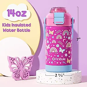 Kids Water Bottle with Straw & Chug(2-in-1 Lid), 14oz Kids Insulated 18/8 Stainless Steel Water Bottle for School Girls Boys Toddler Water Bottle Leak Proof & Spill Proof Kids Cups (1, B2.Purple)